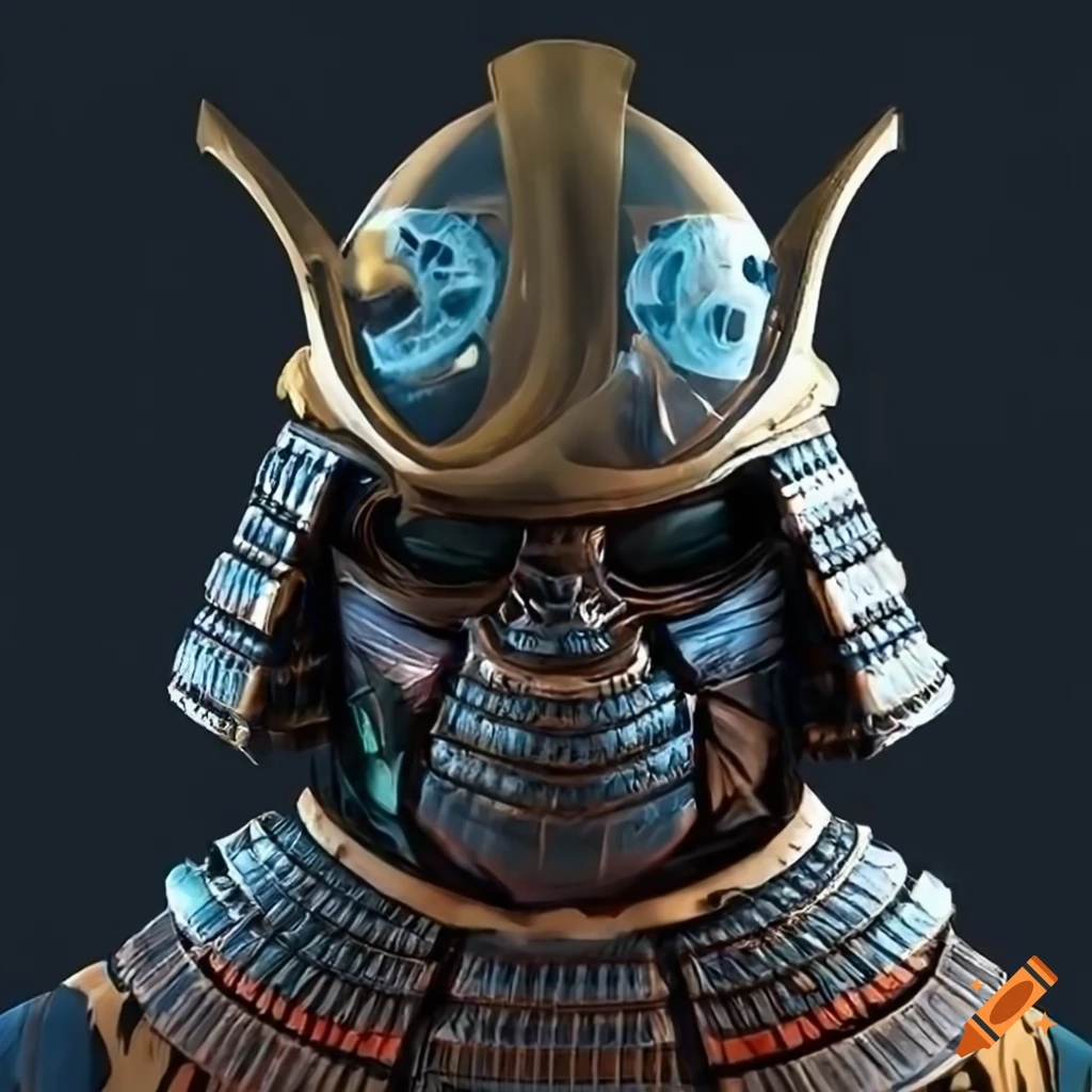Space Samurai helmet with futuristic and symmetrical design on Craiyon