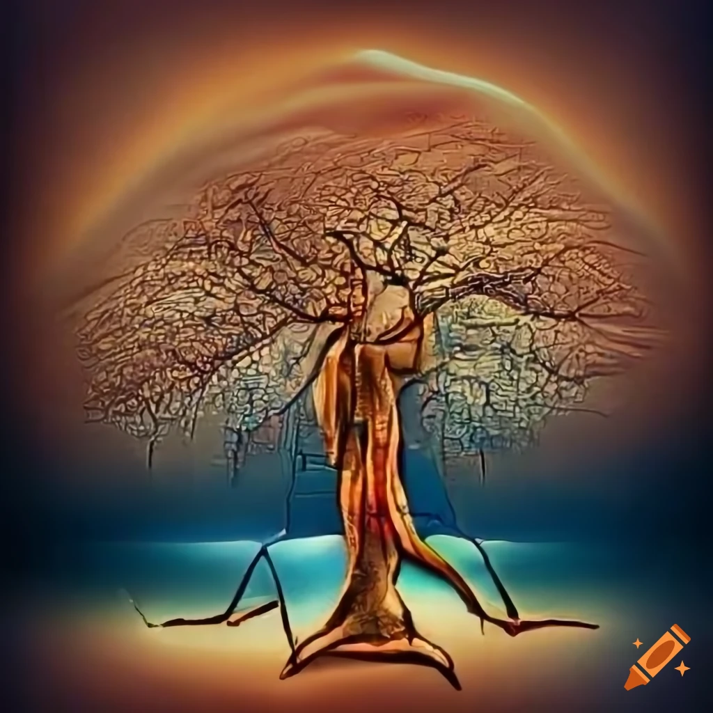 Chinese fortune scroll hanging from an old tree in AI art on Craiyon