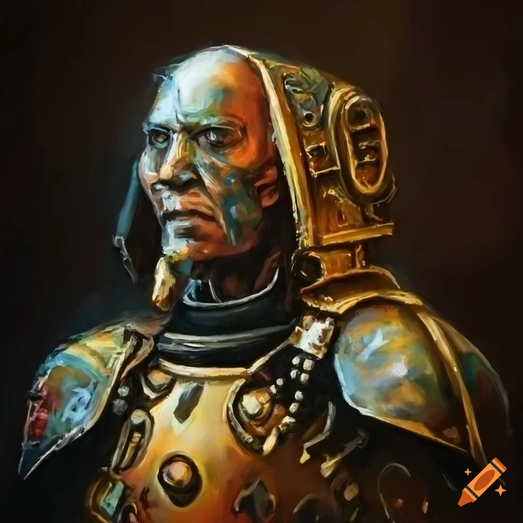 Robot priest painted in thick oil paint with big brush strokes on Craiyon
