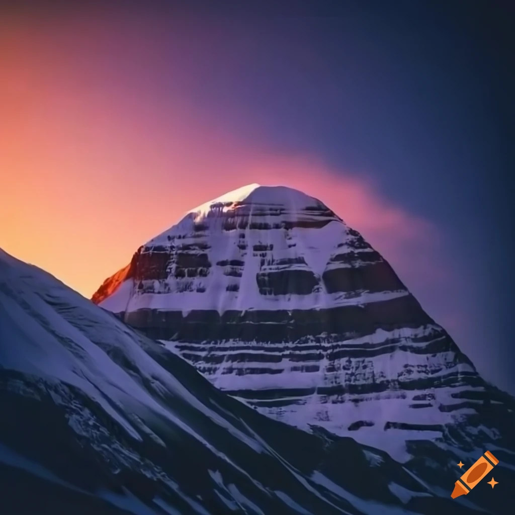 Close up view of the south face of Mount Kailash with Om symbol on Craiyon