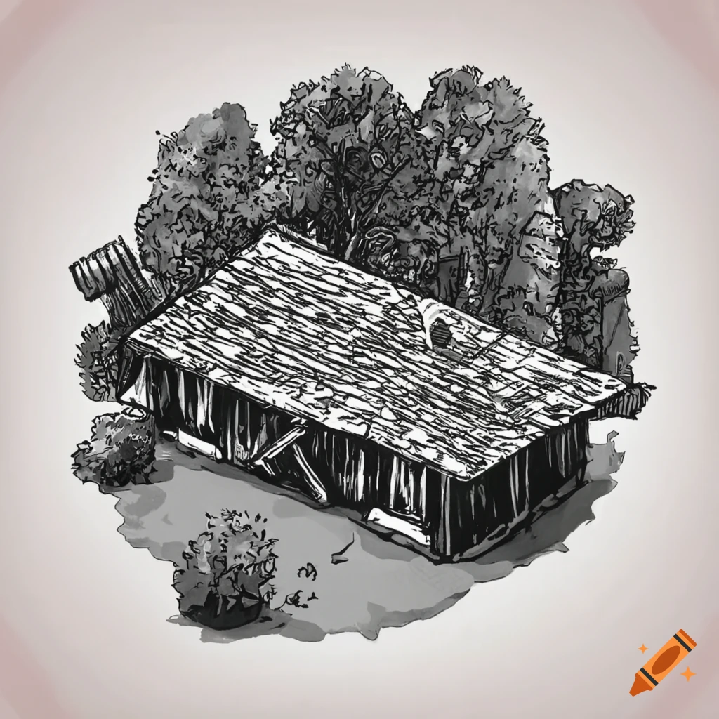 Black and white ink art of a farm RPG map isometric icon on Craiyon
