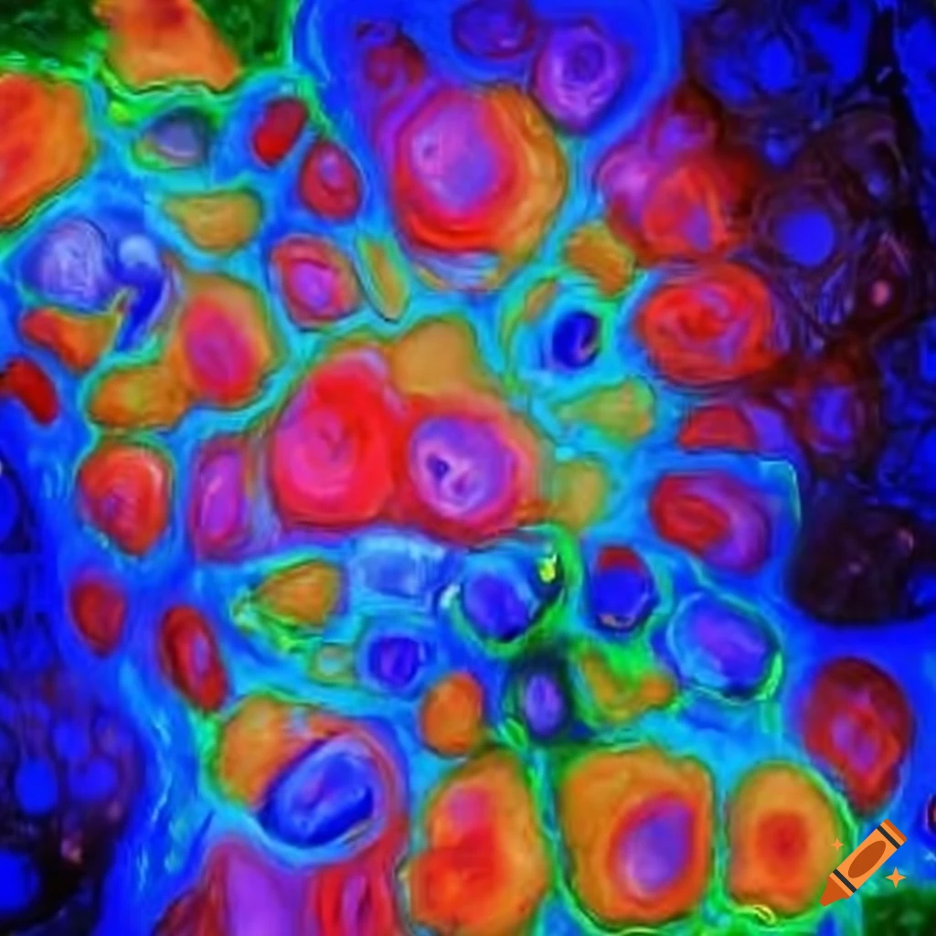 Abstract human cell colored like a Seurat painting with a pixelated ...