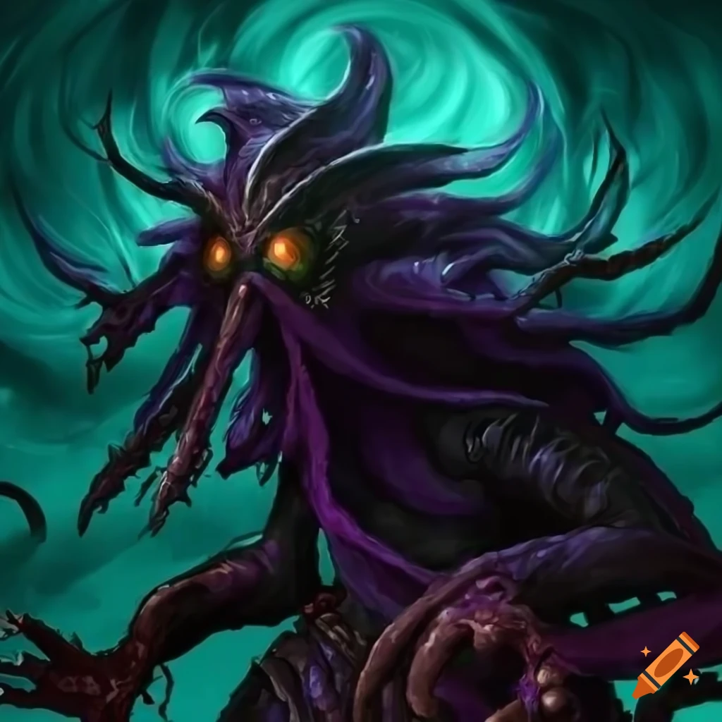 Black wispy eldritch smoke monster with yellow eyes and a beak on Craiyon