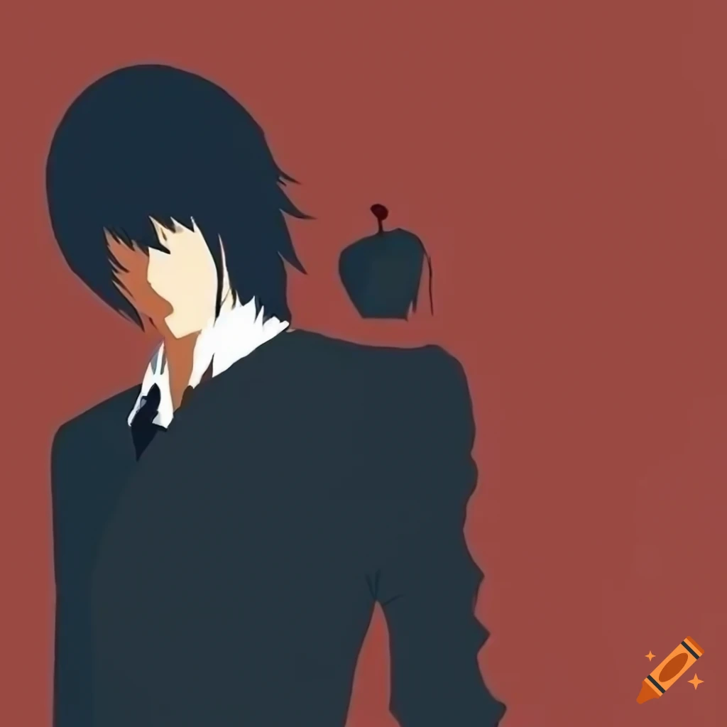 Minimalist anime poster of Light Yagami and shinigami with apple on Craiyon