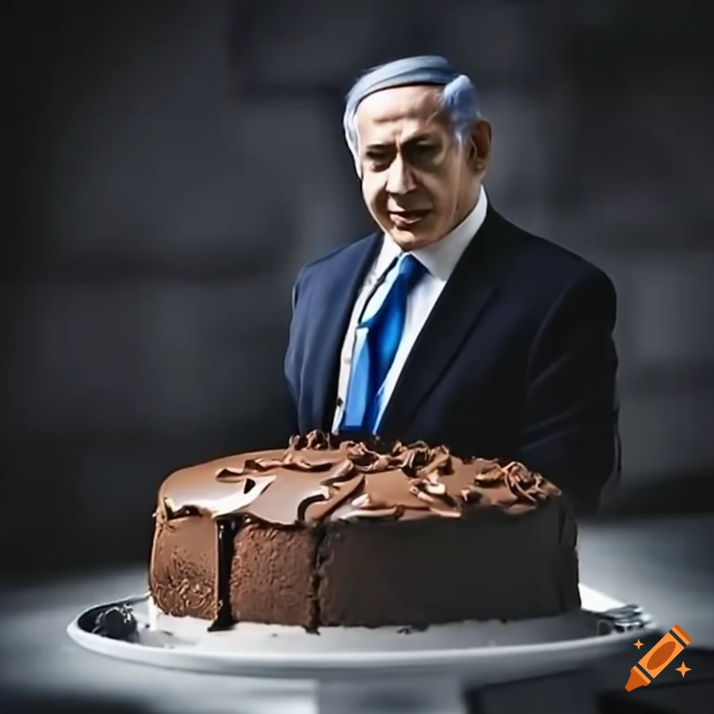 Israeli prime minister making a chocolate cake on Craiyon