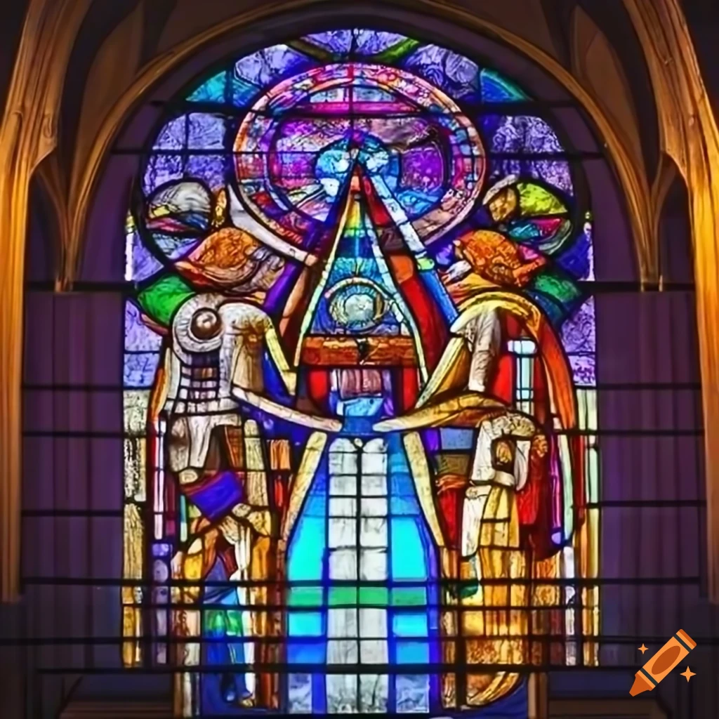 Stained glass window in a robot church dedicated to the great ...
