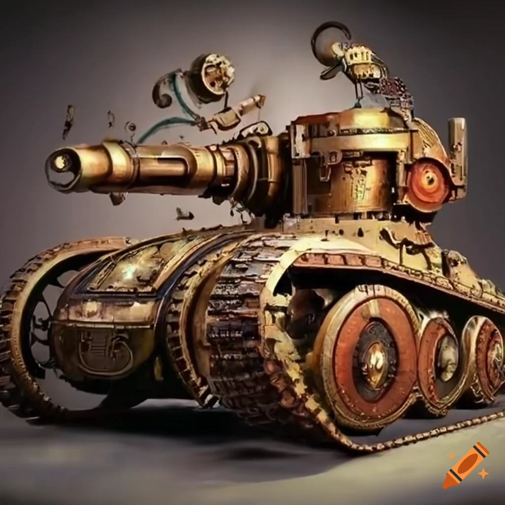 Detailed steampunk tank with intricate mechanics and smokestacks on Craiyon