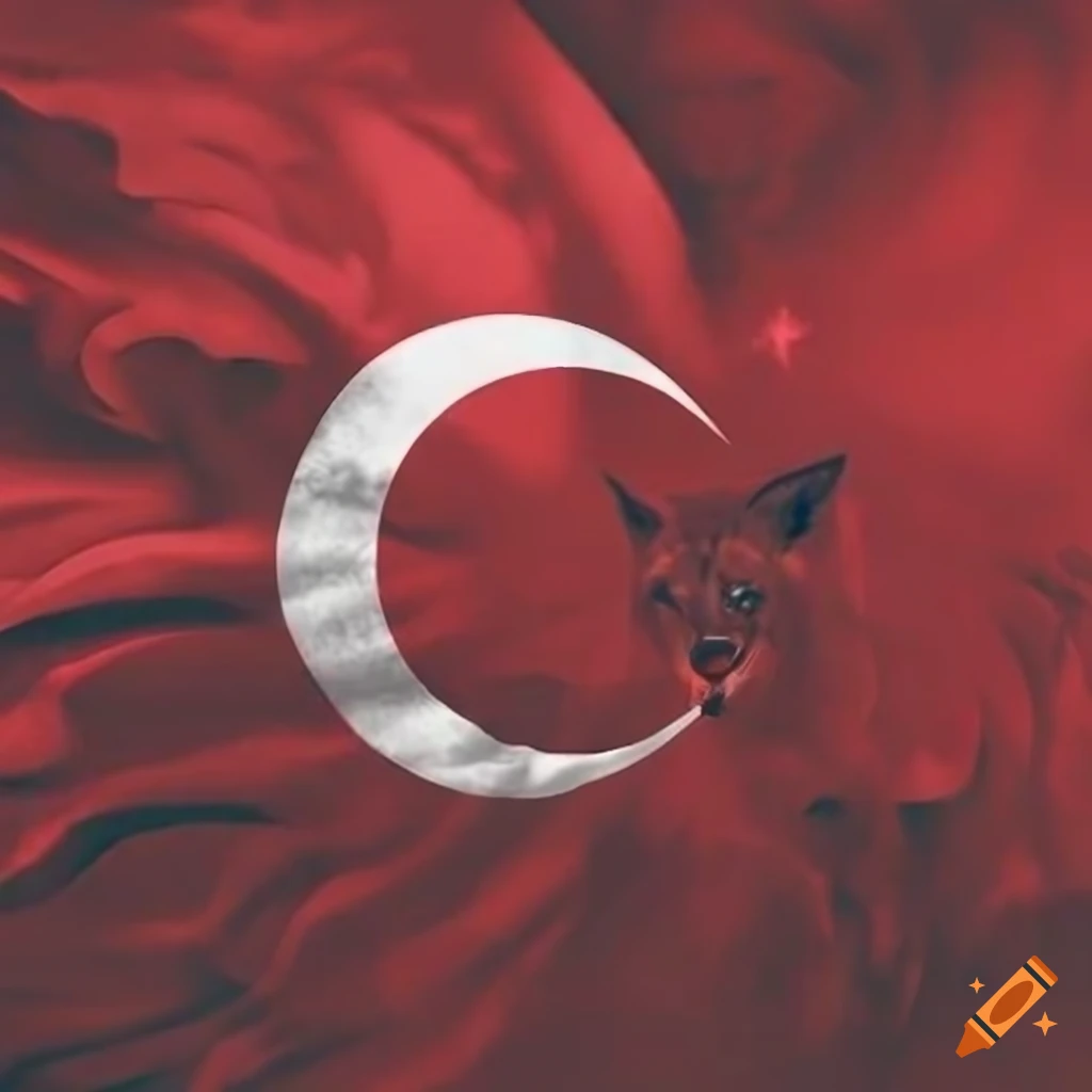 Turkish flag with darker red shade featuring gray wolf symbol and ...