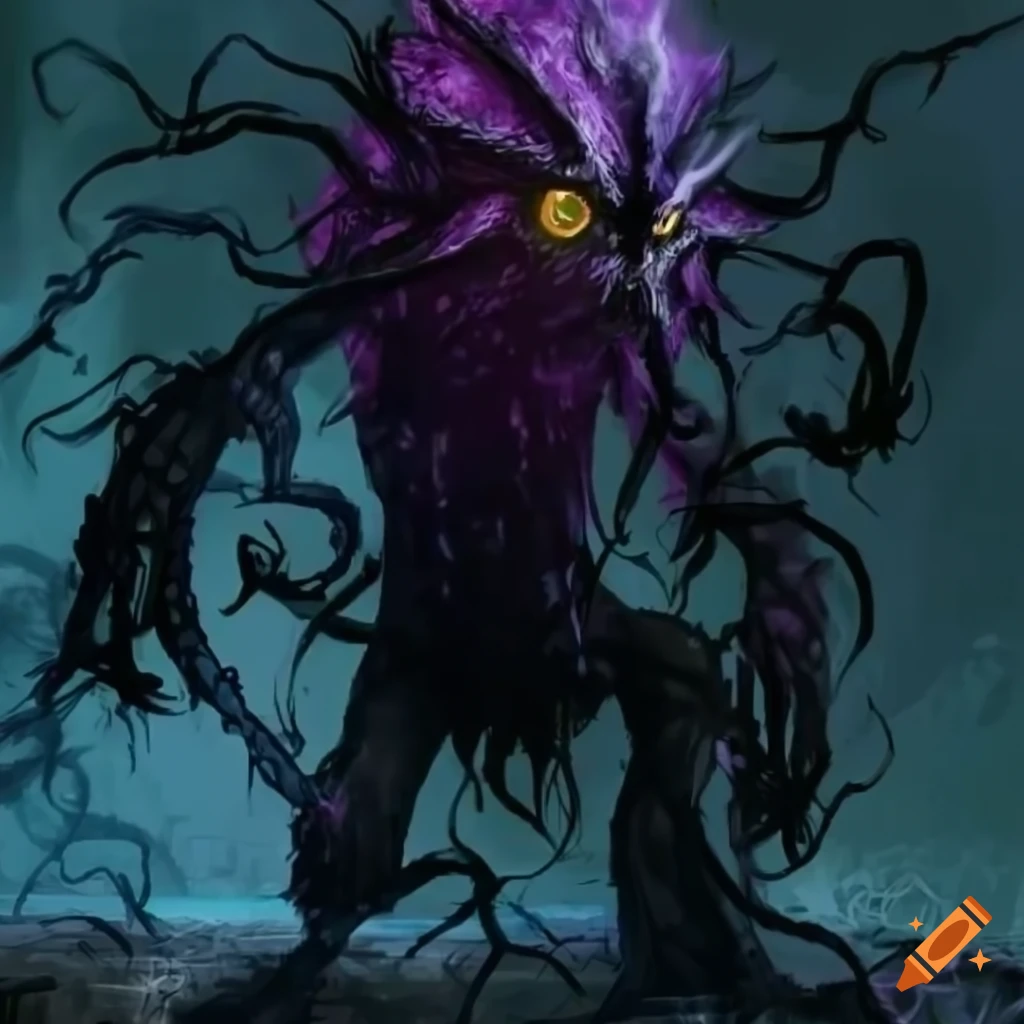 Nightmare black wispy eldritch smoke monster with yellow eyes and a ...