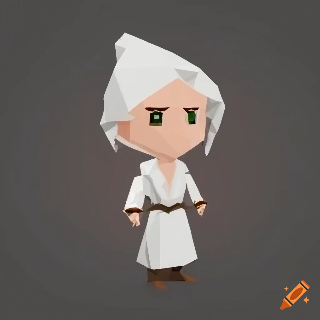 Male wizard in white robe and hat in low poly style on Craiyon