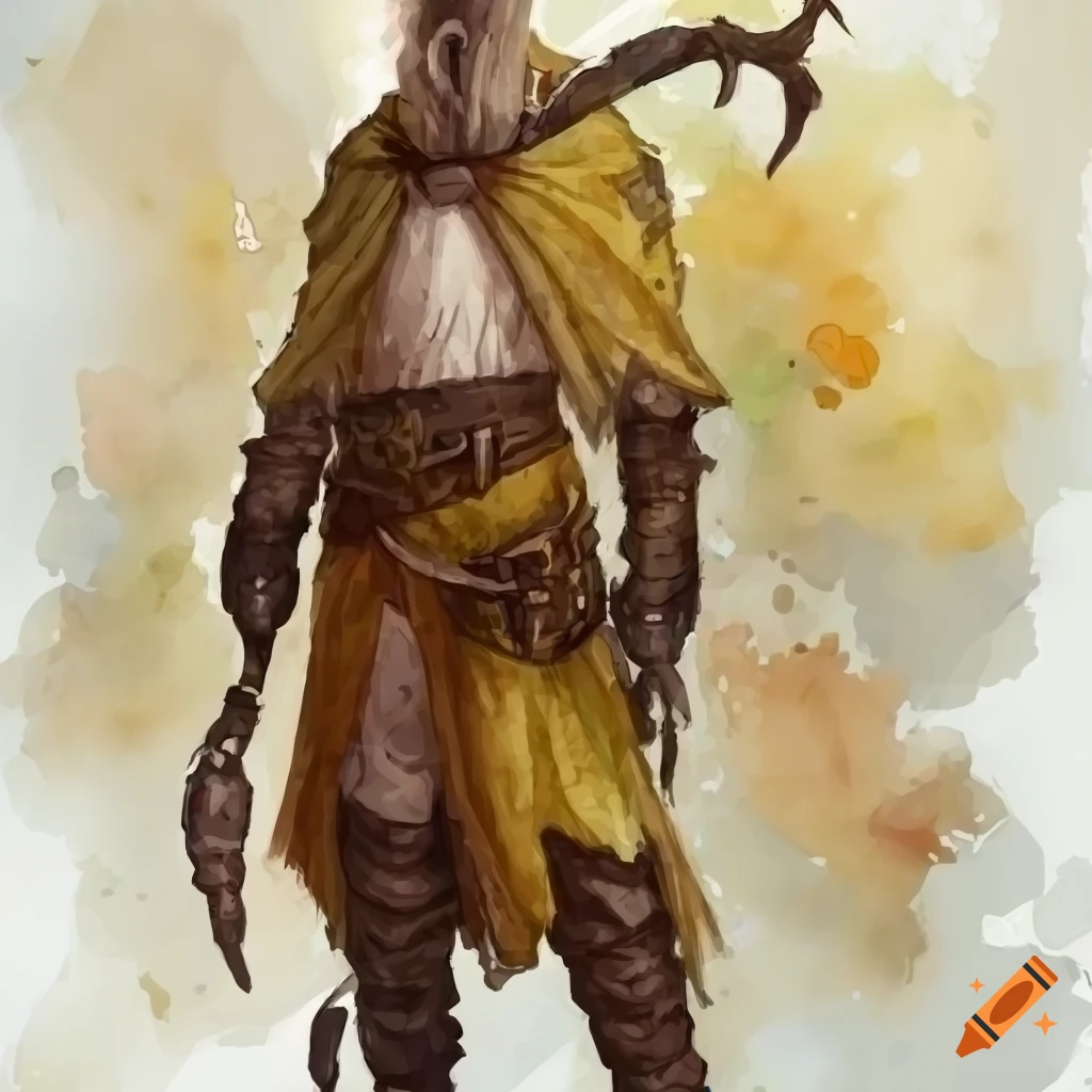 Rpg druid character with goat legs and horns in a yellow robe and belts ...
