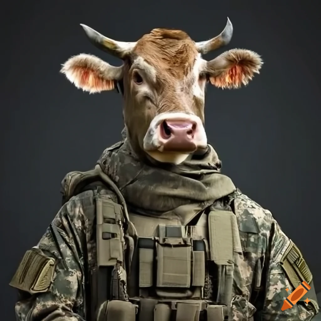 Cow dressed in a US army uniform on Craiyon
