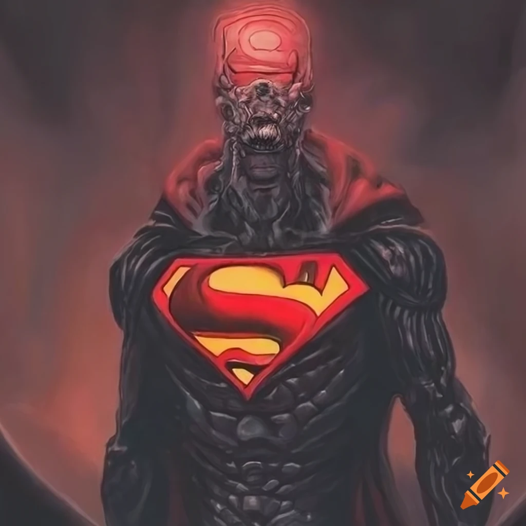 Superman in a dark bio-organic suit by H.R. Giger with glowing red eyes ...