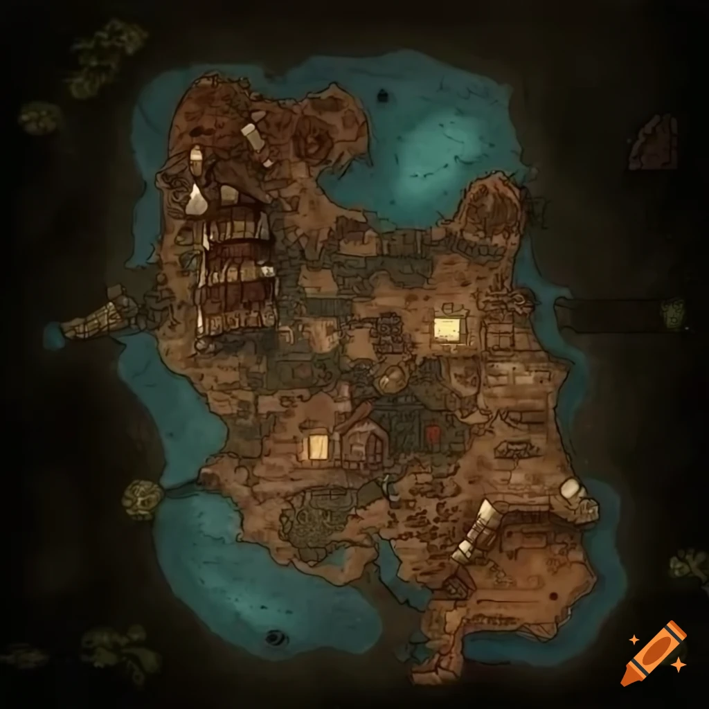 Dungeons and Dragons map of the Menzoberranzan Bazaar on Craiyon