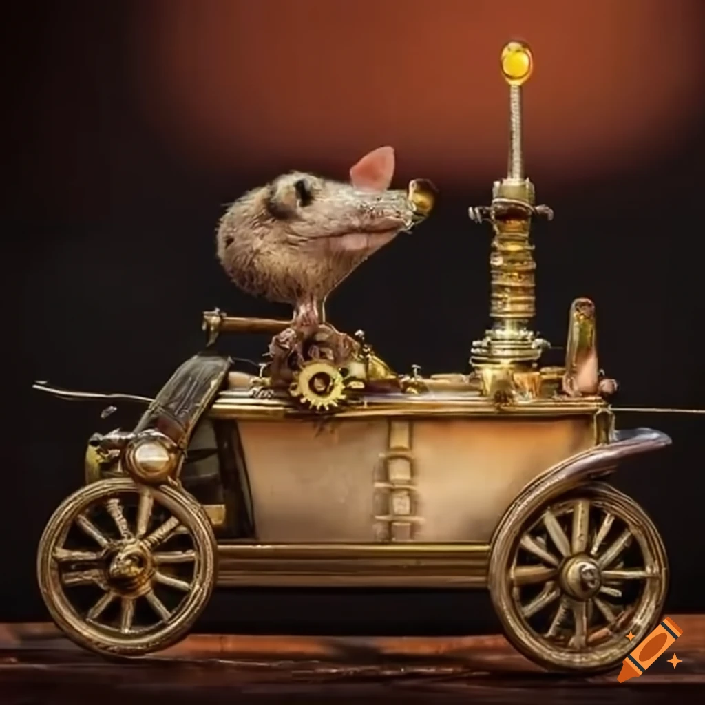 Steampunk mouse in a steampunk vehicle on Mars in 1924 on Craiyon