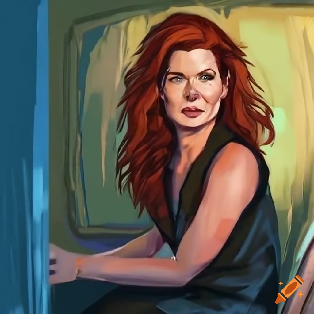 Young actress resembling debra messing in outlaw biker style in a ...