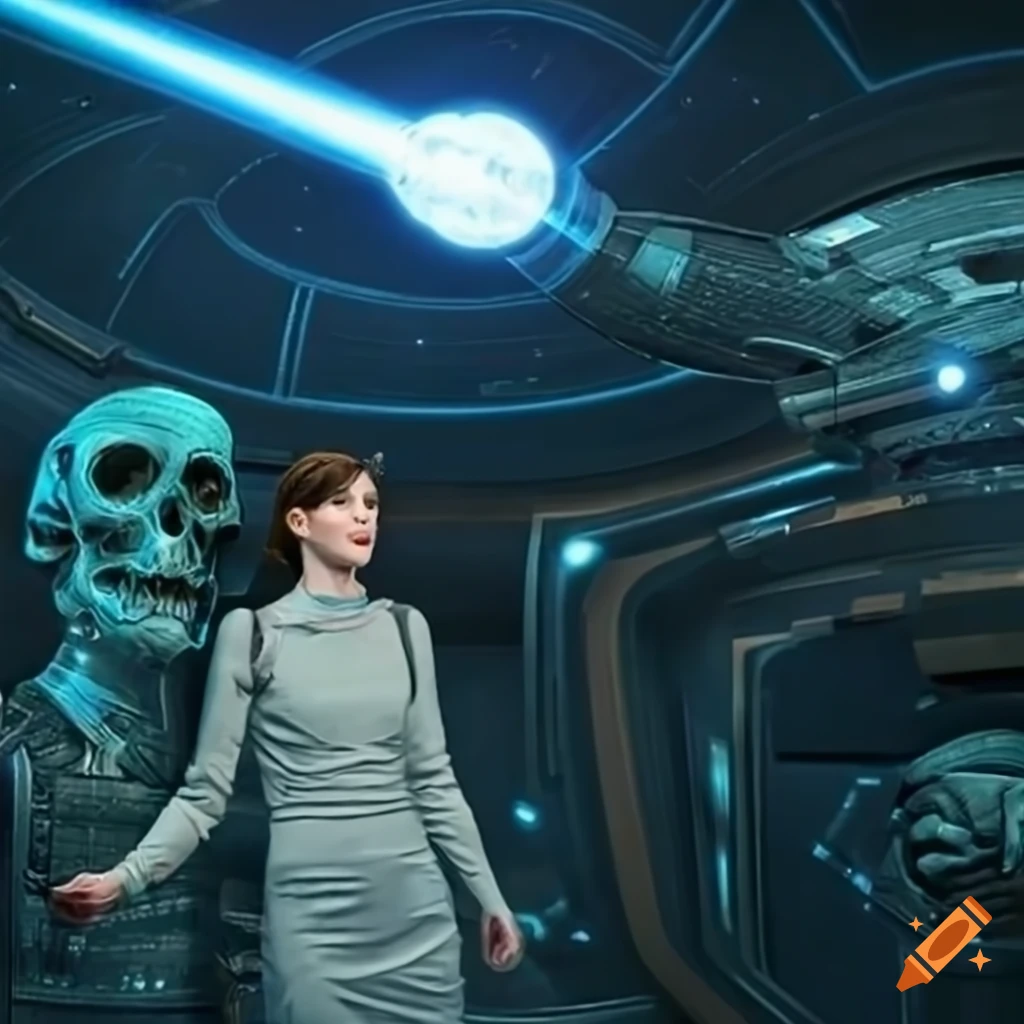 Anne hathaway as a heroic starfleet captain fighting a borg skull in ...