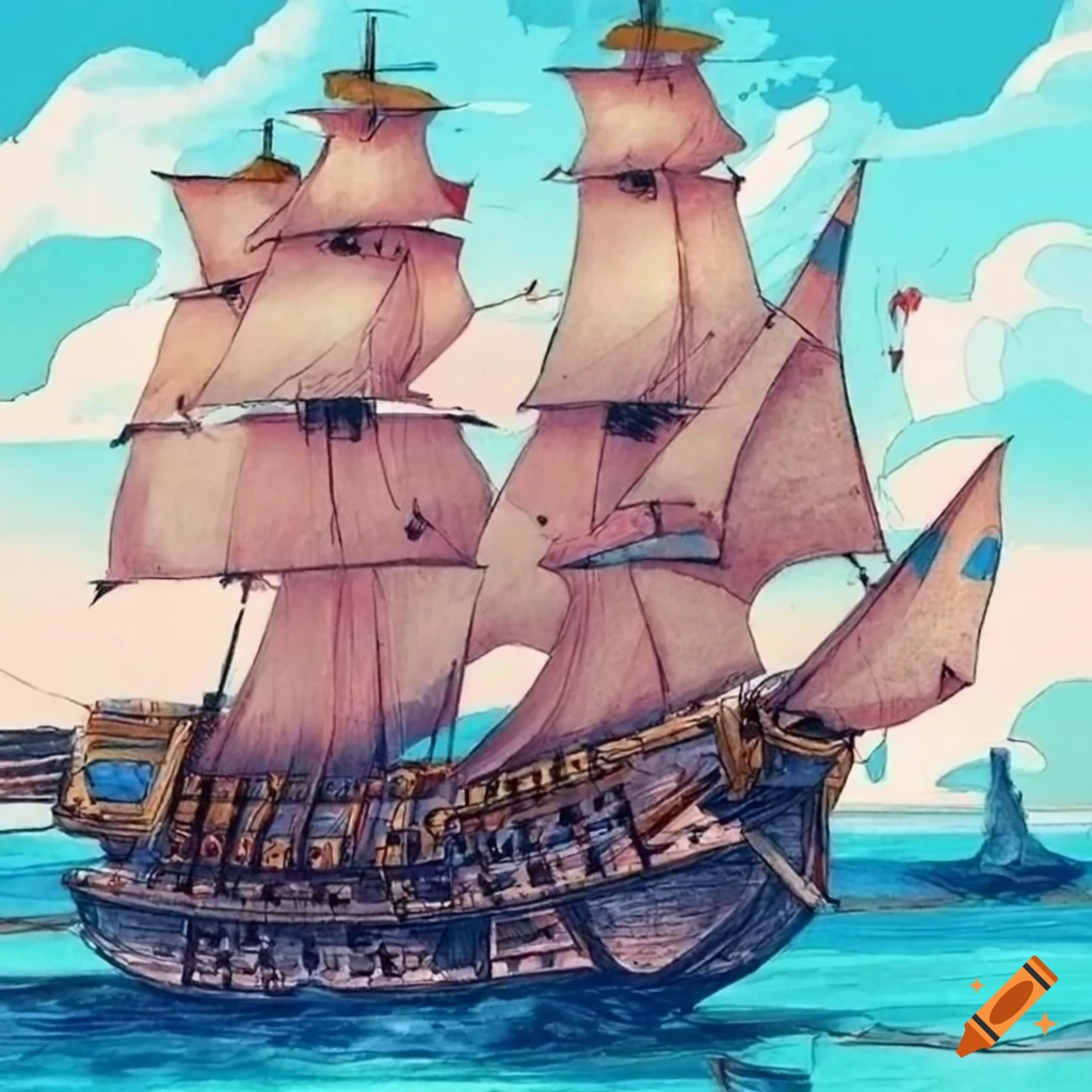 Galleon ship from the Spanish era drawn by a beginner artist on Craiyon