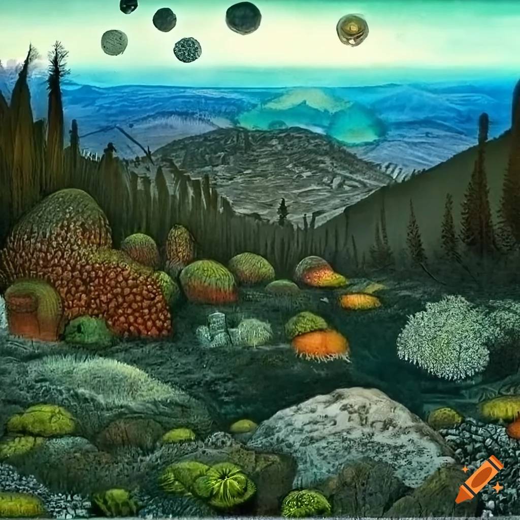 Panoramic view of the Biblical Garden of Eden with scientific ...
