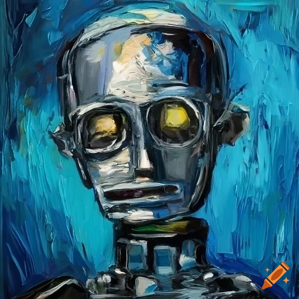 Palette knife oil painting of a scientist robot on Craiyon