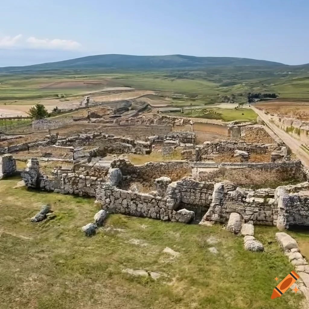 Aerial view of ancient Macedonian city Heraclea Lyncestis on Craiyon