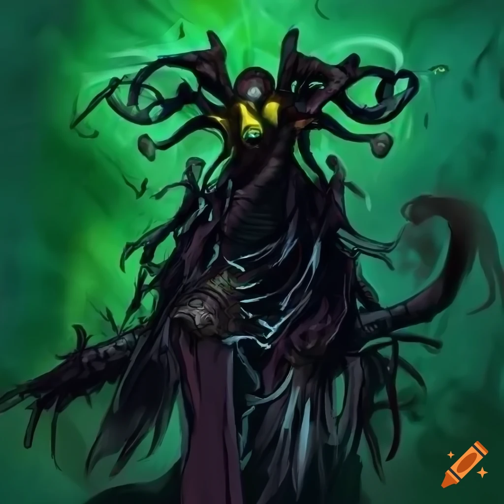 Black eldritch smoke monster aberration with yellow eyes and a beak on ...