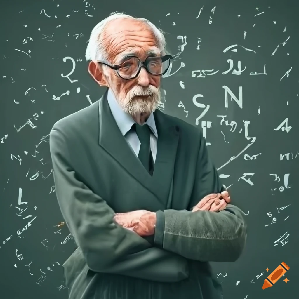 Elderly wise professor with mathematical equations in study on Craiyon
