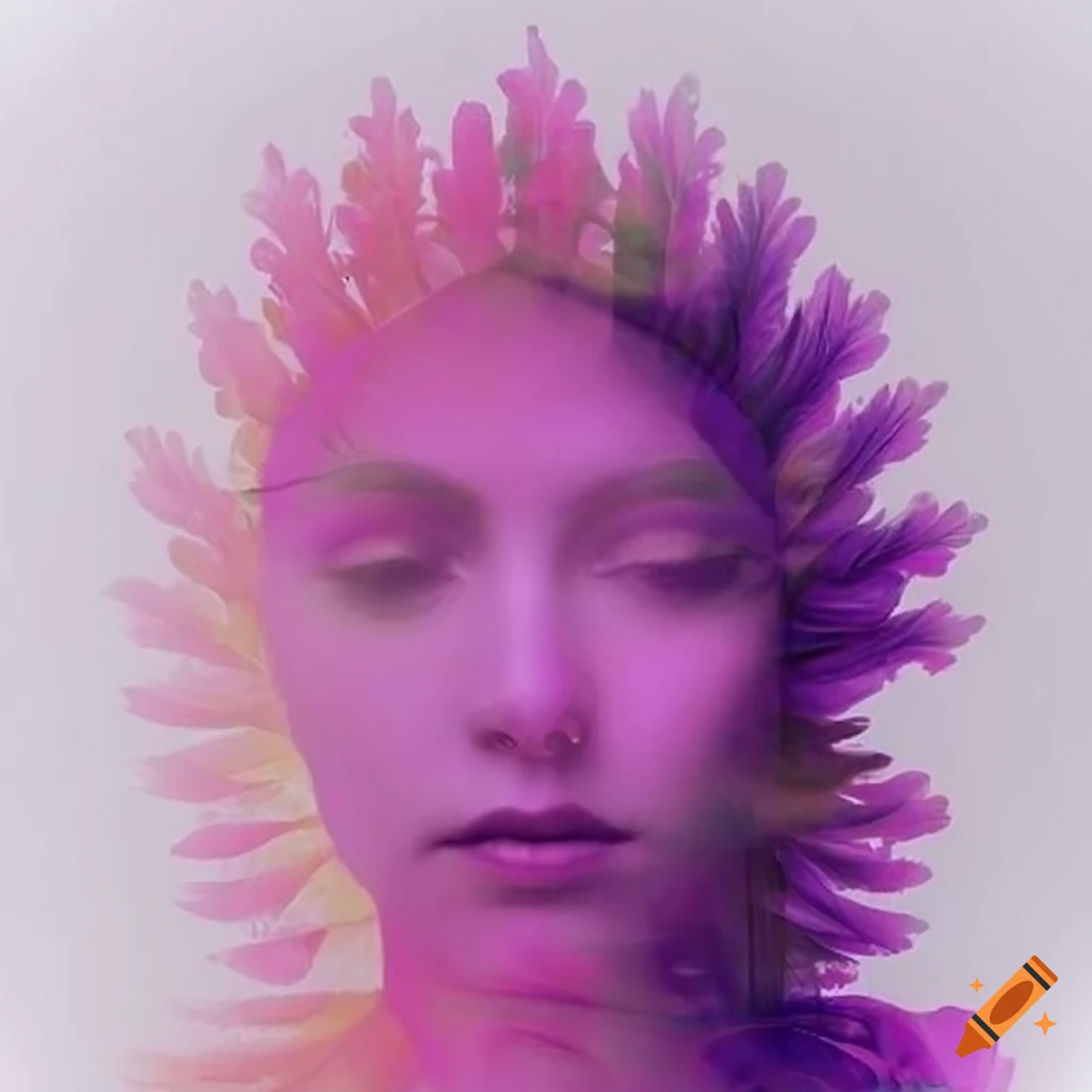 Abstract double exposure portrait of blossoms with a woman's face on ...