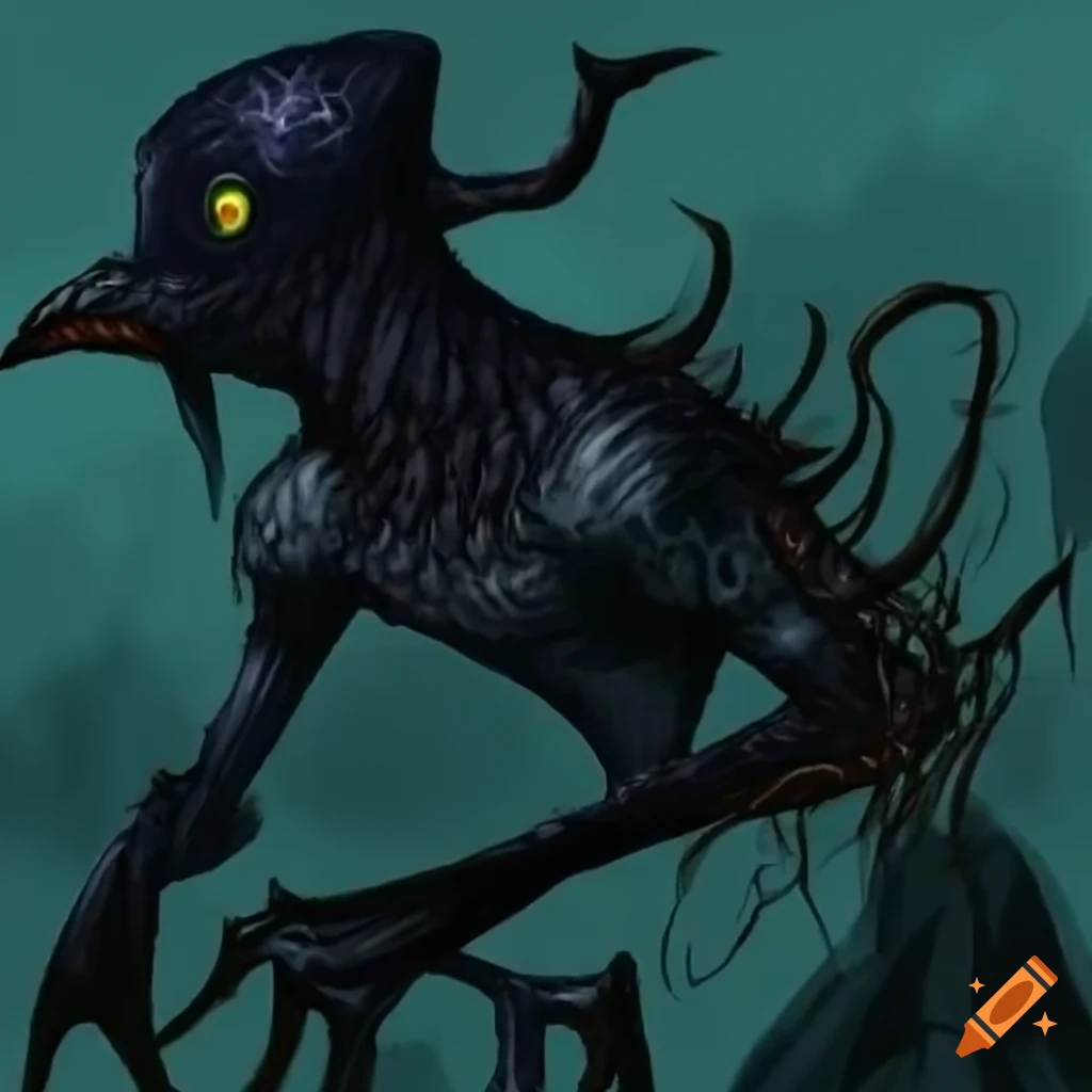 Eldritch smoke monster aberration with yellow eyes and beak on Craiyon