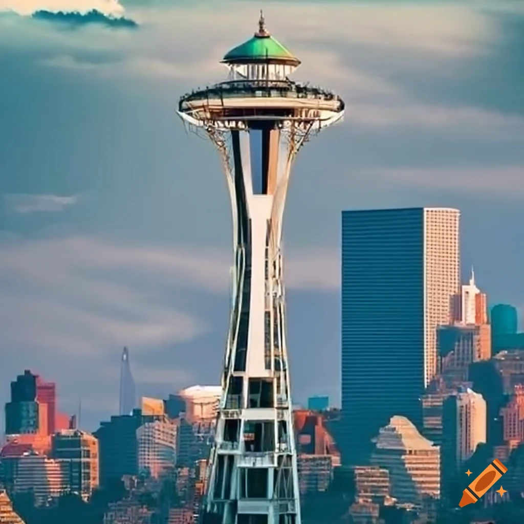 Panoramic view of seattle with the space needle and skyscrapers on Craiyon