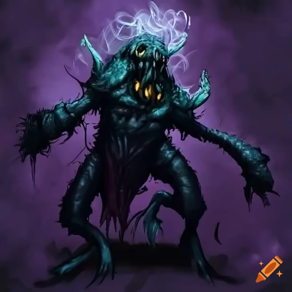 Black wispy eldritch smoke monster aberration with yellow eyes and a ...