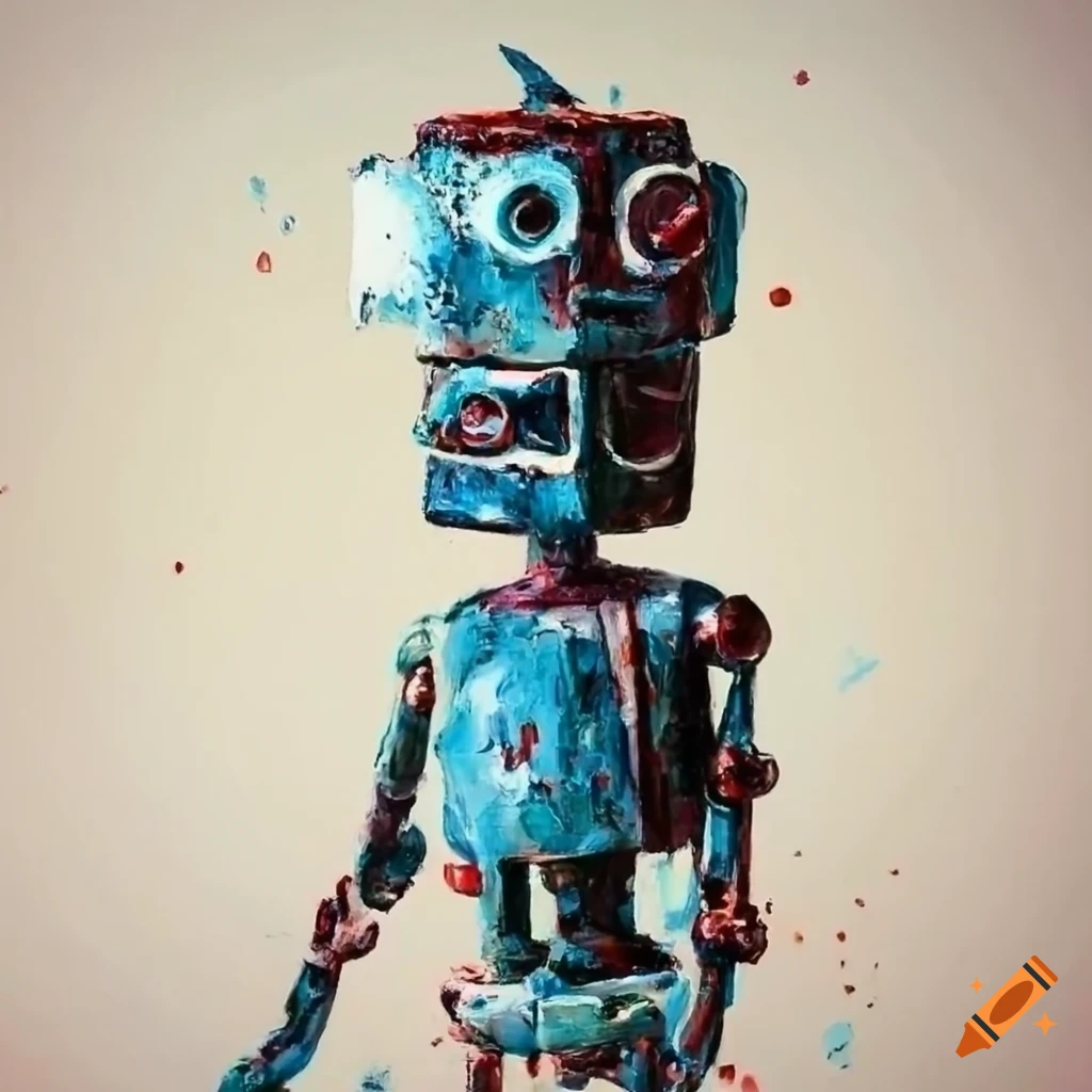 Broken down robot painted in loose oil style similar to Monet on Craiyon