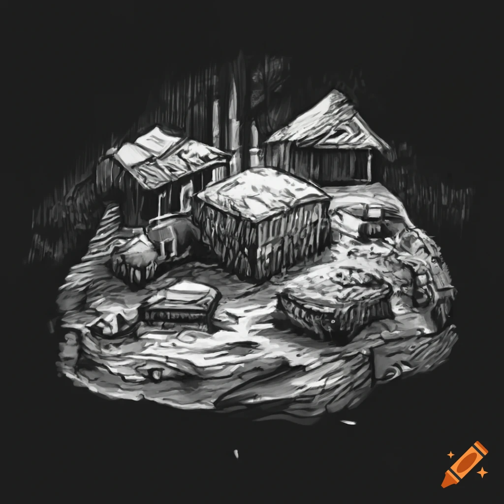 Black and white ink art of a hill RPG map isometric icon on Craiyon