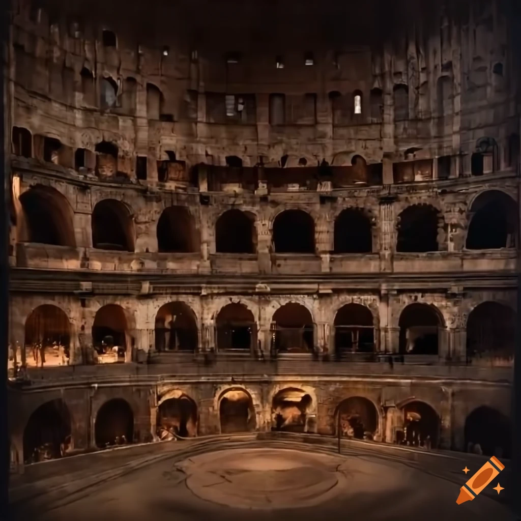 Hyperrealistic arena coliseum with iron gates and emperor's seat on Craiyon