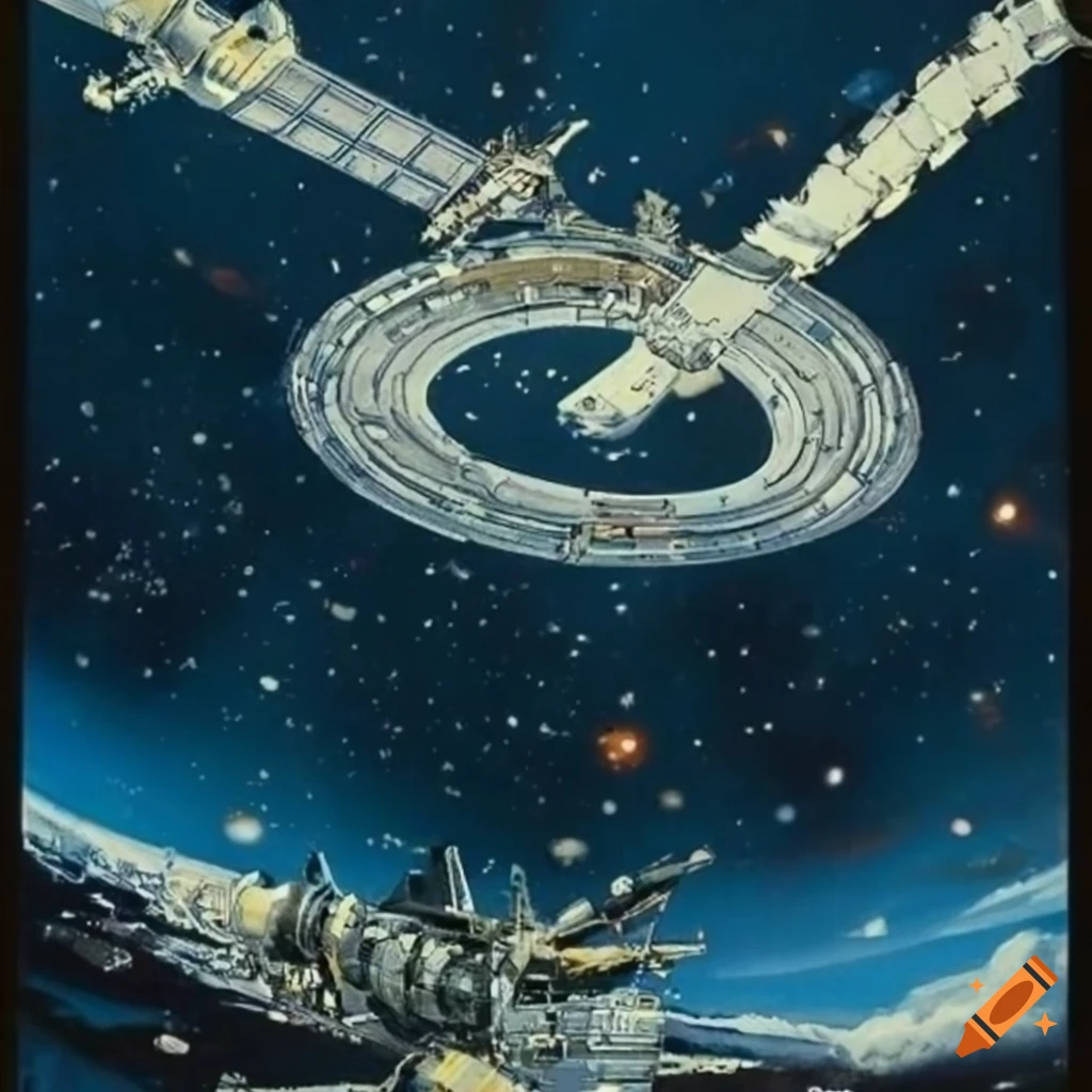 70s sci-fi space station art on Craiyon