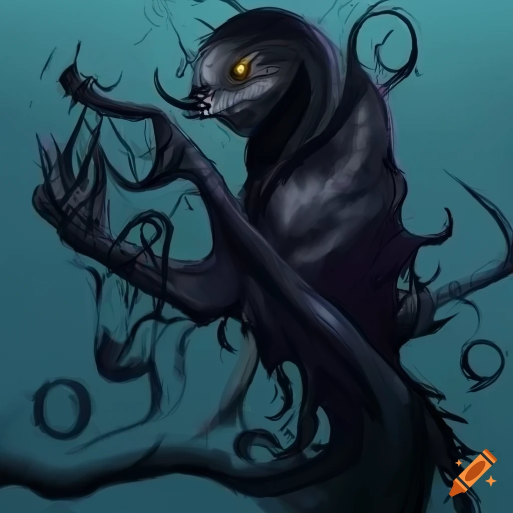 Eldritch smoke monster with yellow eyes and a beak on Craiyon