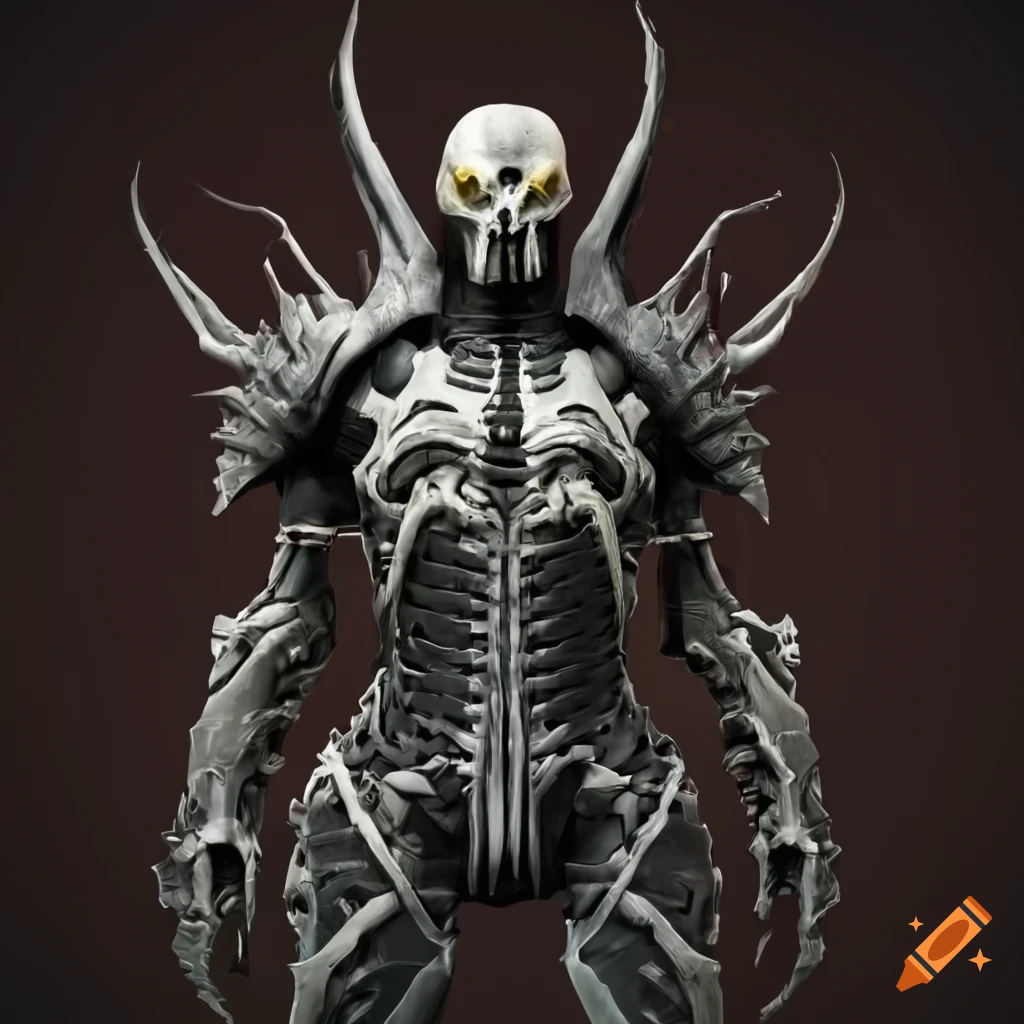 Futuristic symmetrical skeleton spawn armor with detailed realism on ...