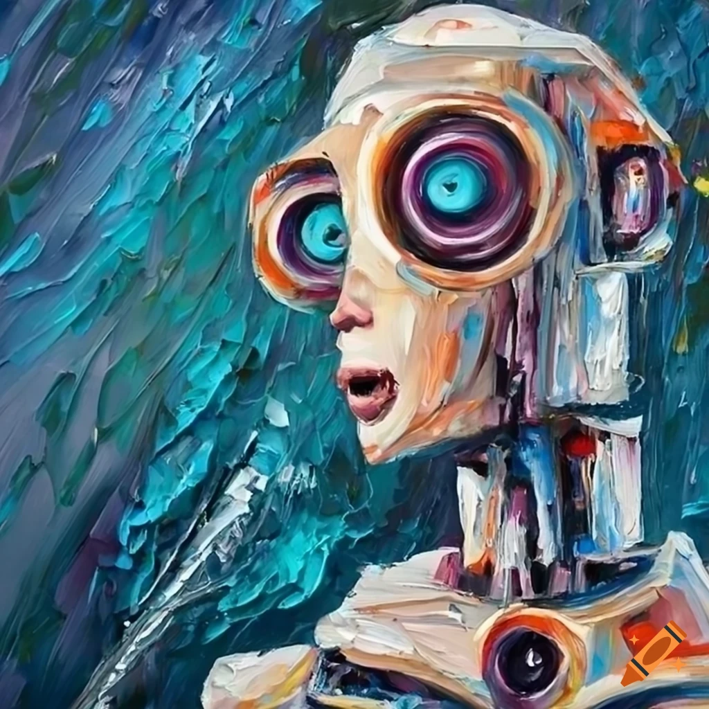 Palette knife oil painting of a scientist robot on Craiyon