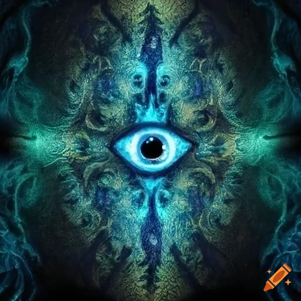 Aegishjelmur's symbol mirrored in a dragon's eye on Craiyon