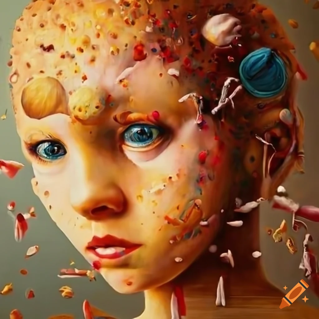 Surreal people made of graham crackers in a painting on Craiyon