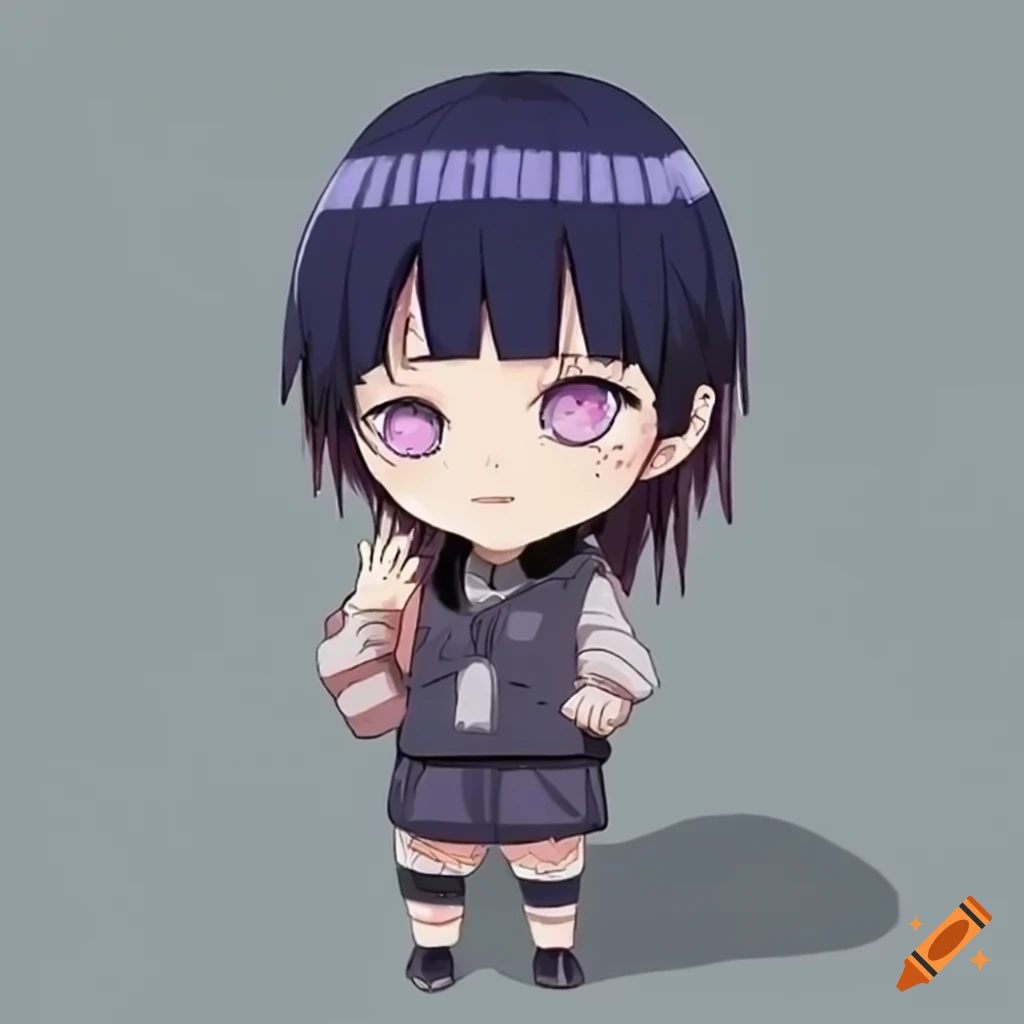 Chibi version of Hinata Hyuga standing in full body view on Craiyon