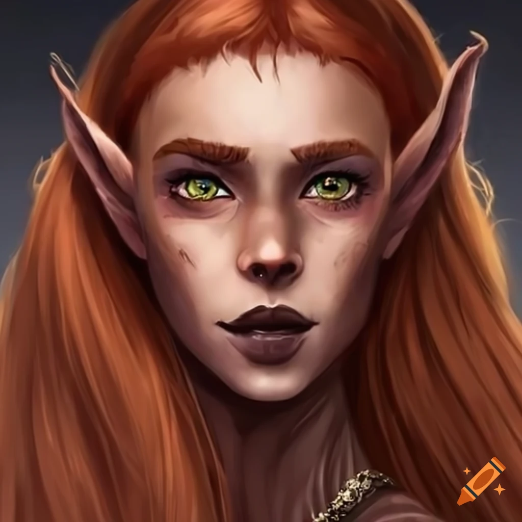 Captivating caramel-skinned elf with dark auburn hair and mischievous ...
