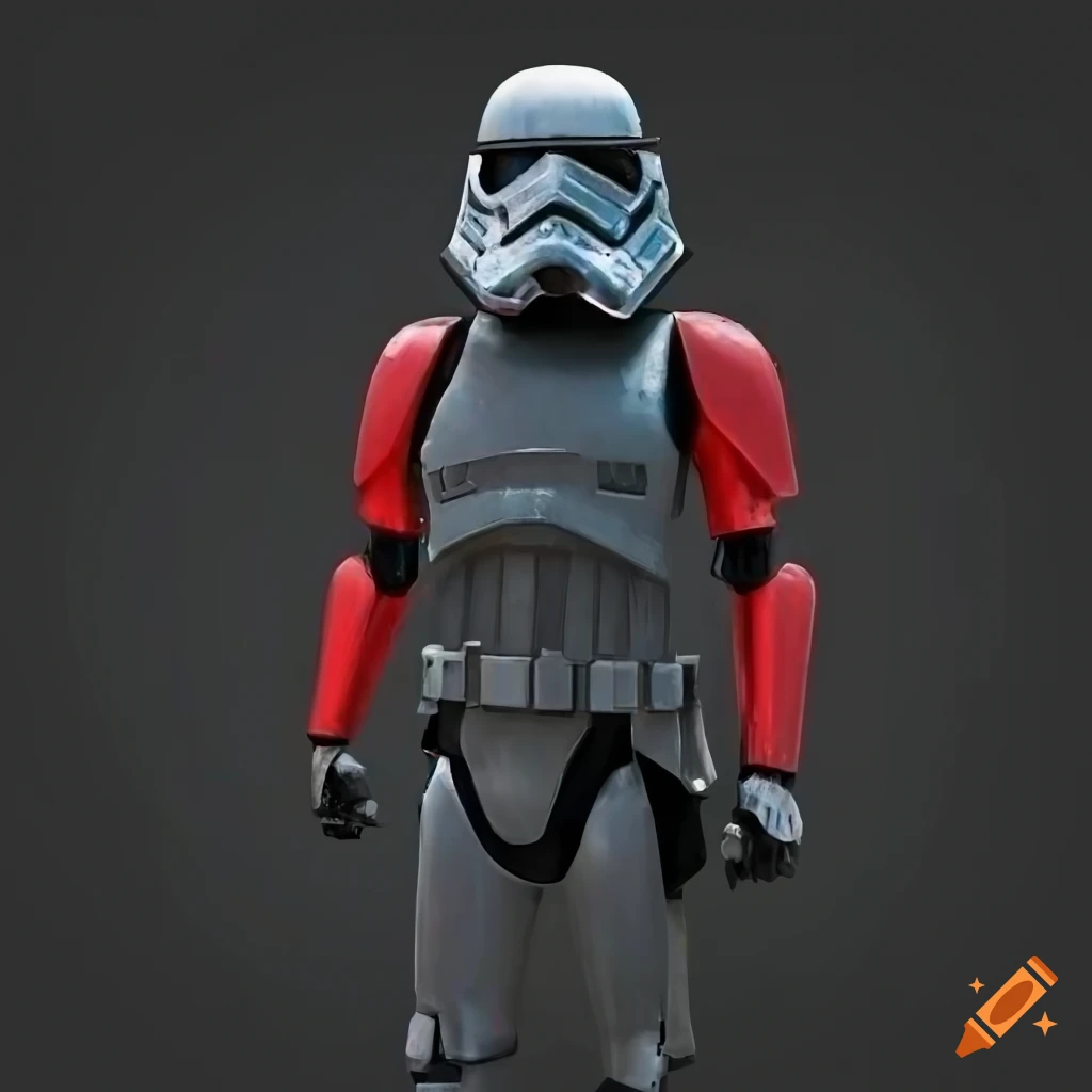 Stormtrooper with reflective black armor in an imperial base on Craiyon