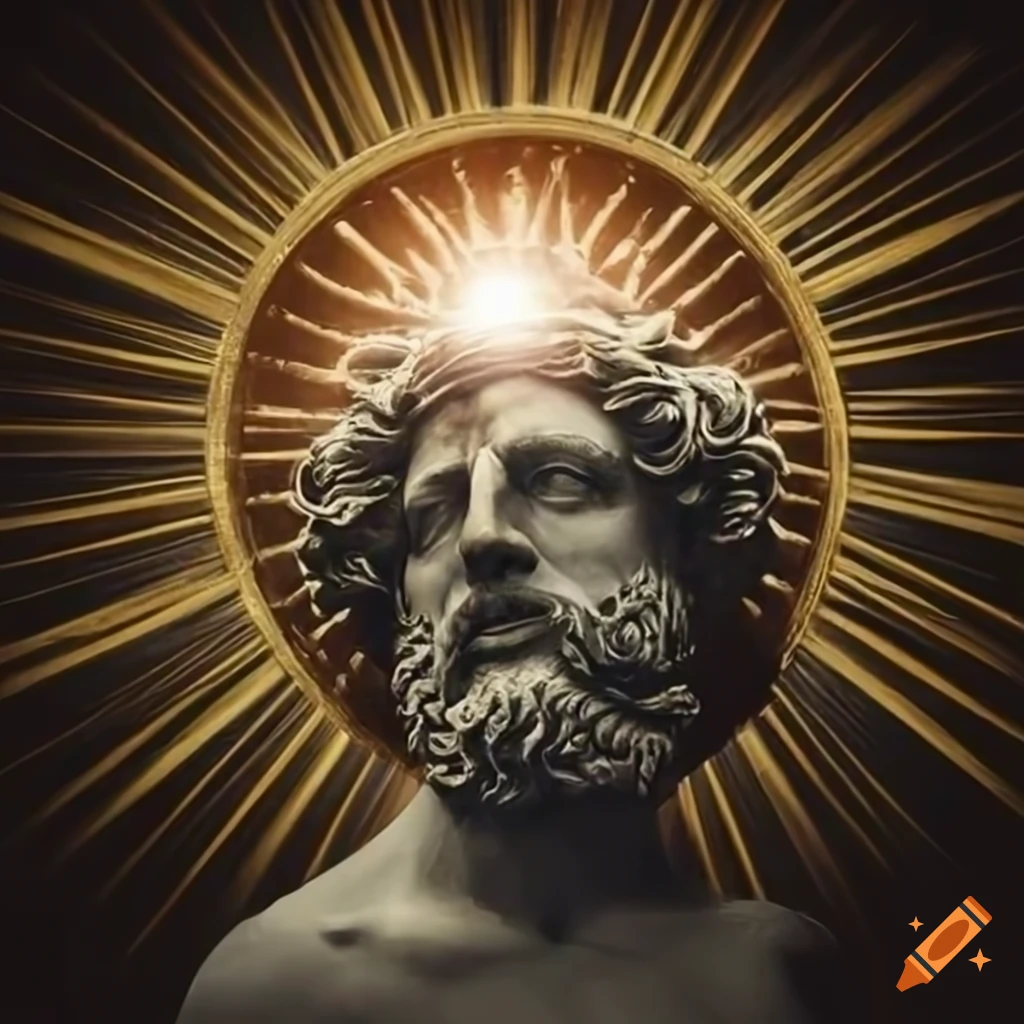 Roman Sun God Sol standing with shining golden sun halo on Craiyon