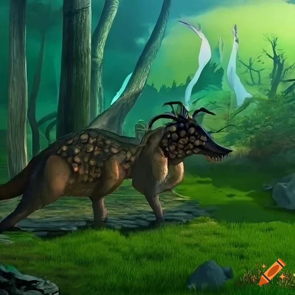 Wide angle panorama of the mythical Garden of Eden with scientific ...