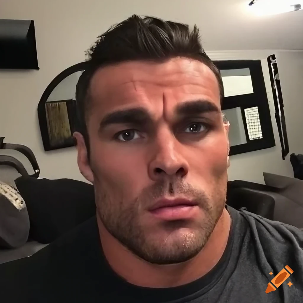 Masculine tough man with rugged handsome face in a selfie on Craiyon