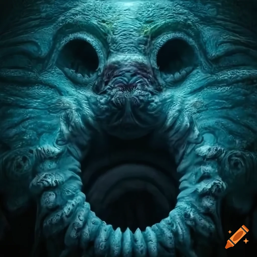 Colossal alien creature with circular mouth and jagged teeth on Craiyon