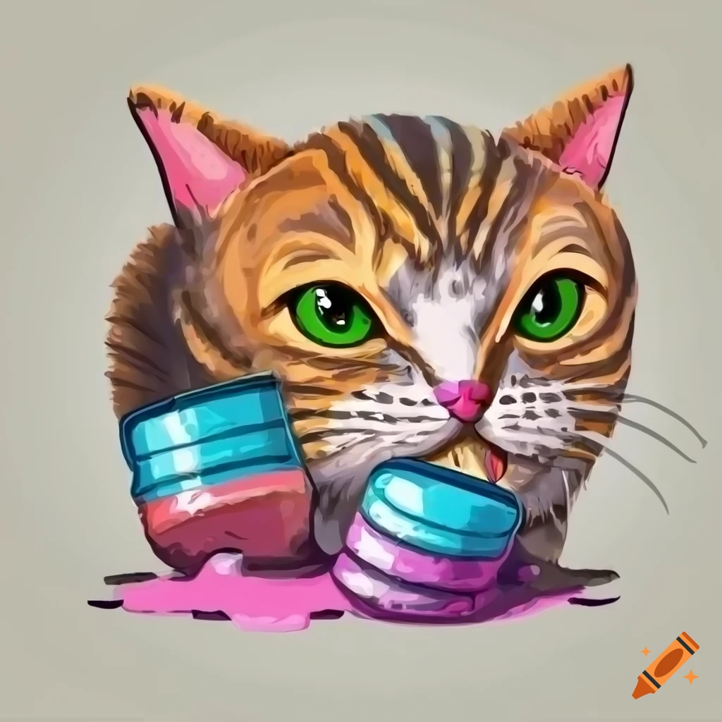 Funny cartoon of mischievous cat causing a mess with spilled milk and ...