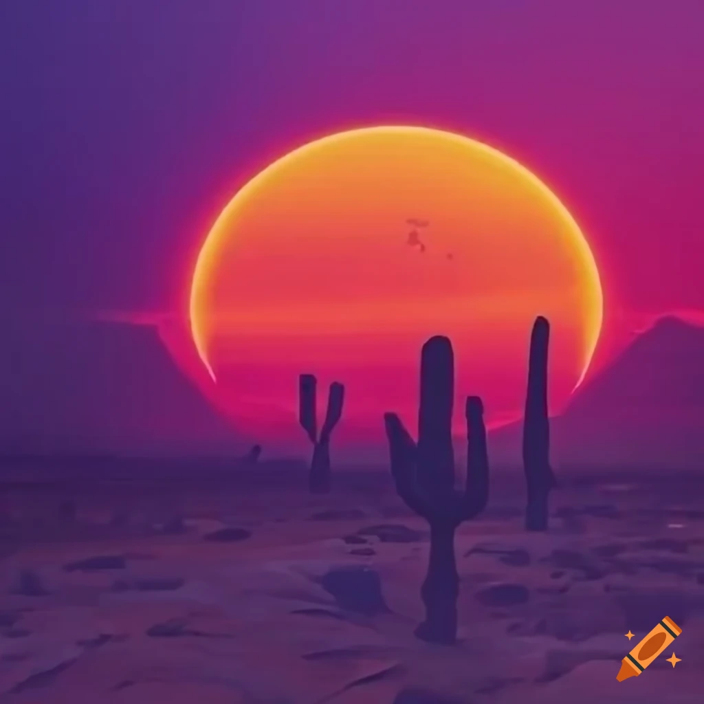 Arizona desert sunset with fiery sky in a synthwave style on Craiyon