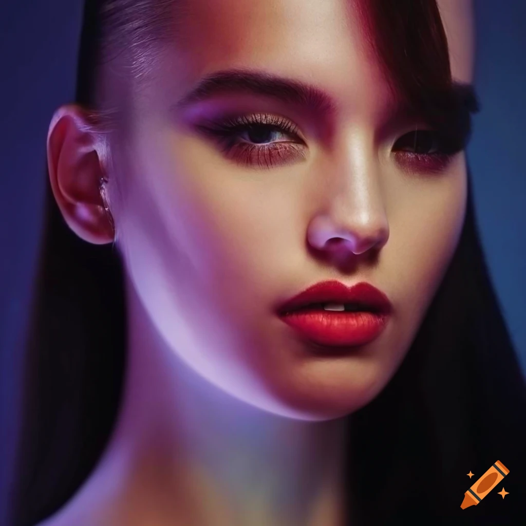 Beautiful young female with bold geometric shapes and bright colors ...